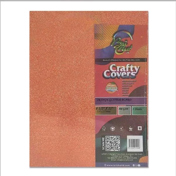 CRAFTY COVERS ORANGE GLITTER BOARD LS 360GSM 5 SHEETS